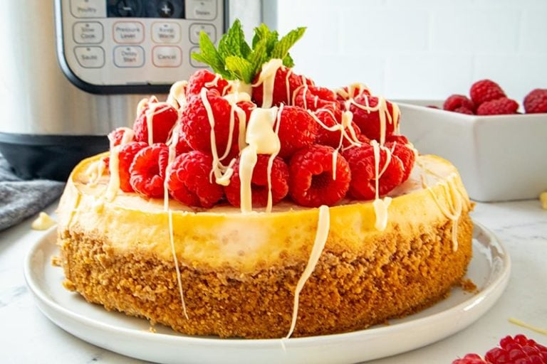 Instant Pot White Chocolate Raspberry Cheesecake